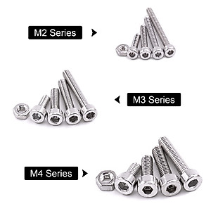 Hilitchi 510-Piece M2 M3 M4 Stainless Steel Hex Socket Head Cap Screws Nuts Assortment Kit with Box - 304 Stainless Steel