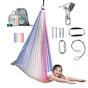 Indoor Sensory Swing for Kids or Outdoor – Holds 300lbs, Double-Layer, & 360° Swivel, Calming Compression Therapy Swing Hammock for Kids & Adults with All Hardware – Sensory-Motor Toys & Gifts