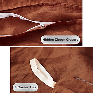 TOSMO Linen Duvet Cover Set, 100% French Flax Natural Linen Bedding 3pcs Set, Soft Breathable for Hot Sleepers 1 Duvet Cover and 2 Pillowcases (Terracotta, Queen)