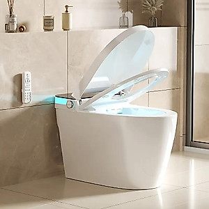 Smart Bidet Toilet for Bathrooms One Piece Toilet With Heated Seat,Foot/Auto Sensor, Dual Flush, Tankless, 1.28 GPF, Nightlight, White