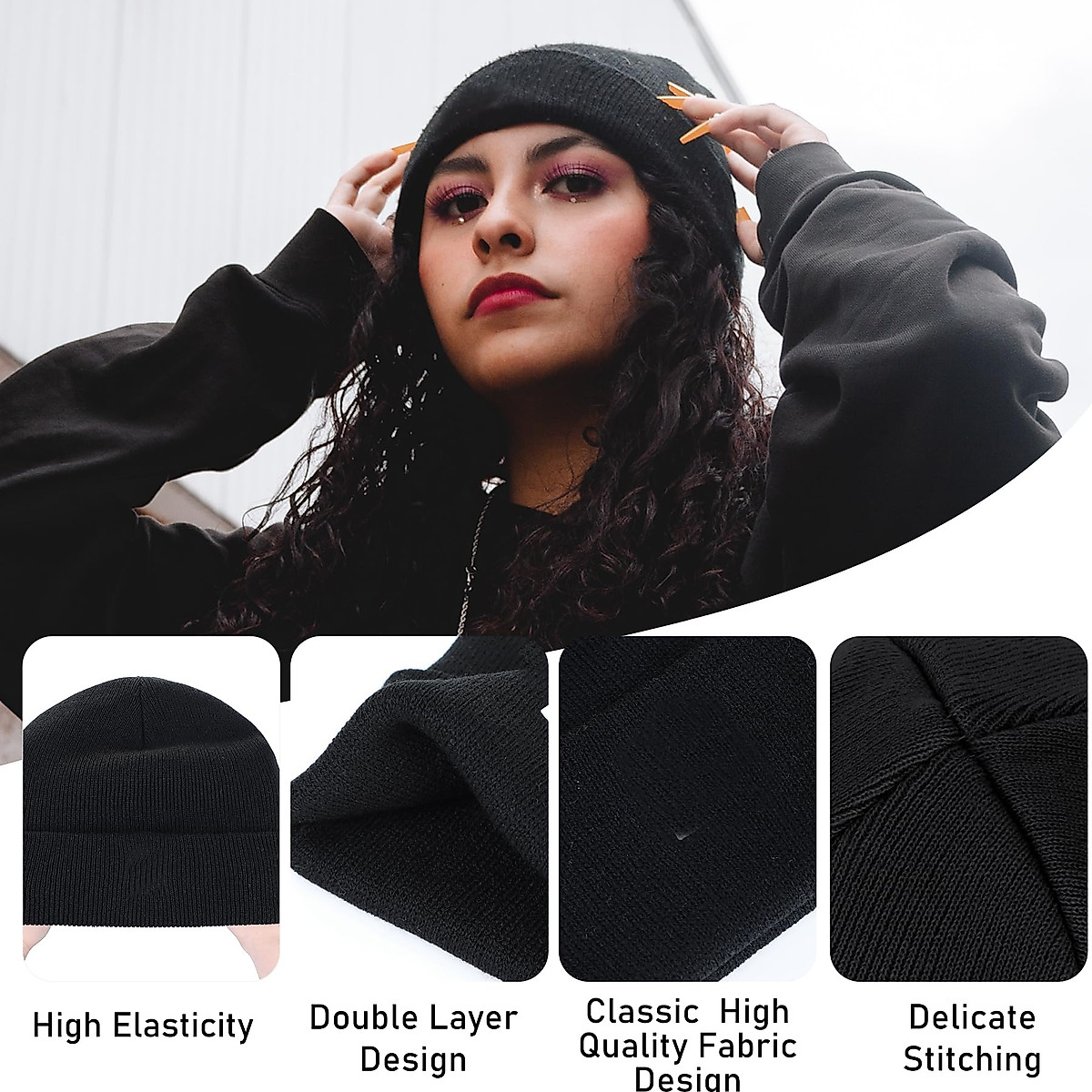 Zando Beanie for Men Women Cuffed Cap Soft Slouchy Beanie Winter Knit Hats Fisherman Beanie Skull Cap Unisex Daliy Beanie Cancer Headwear Black One Size