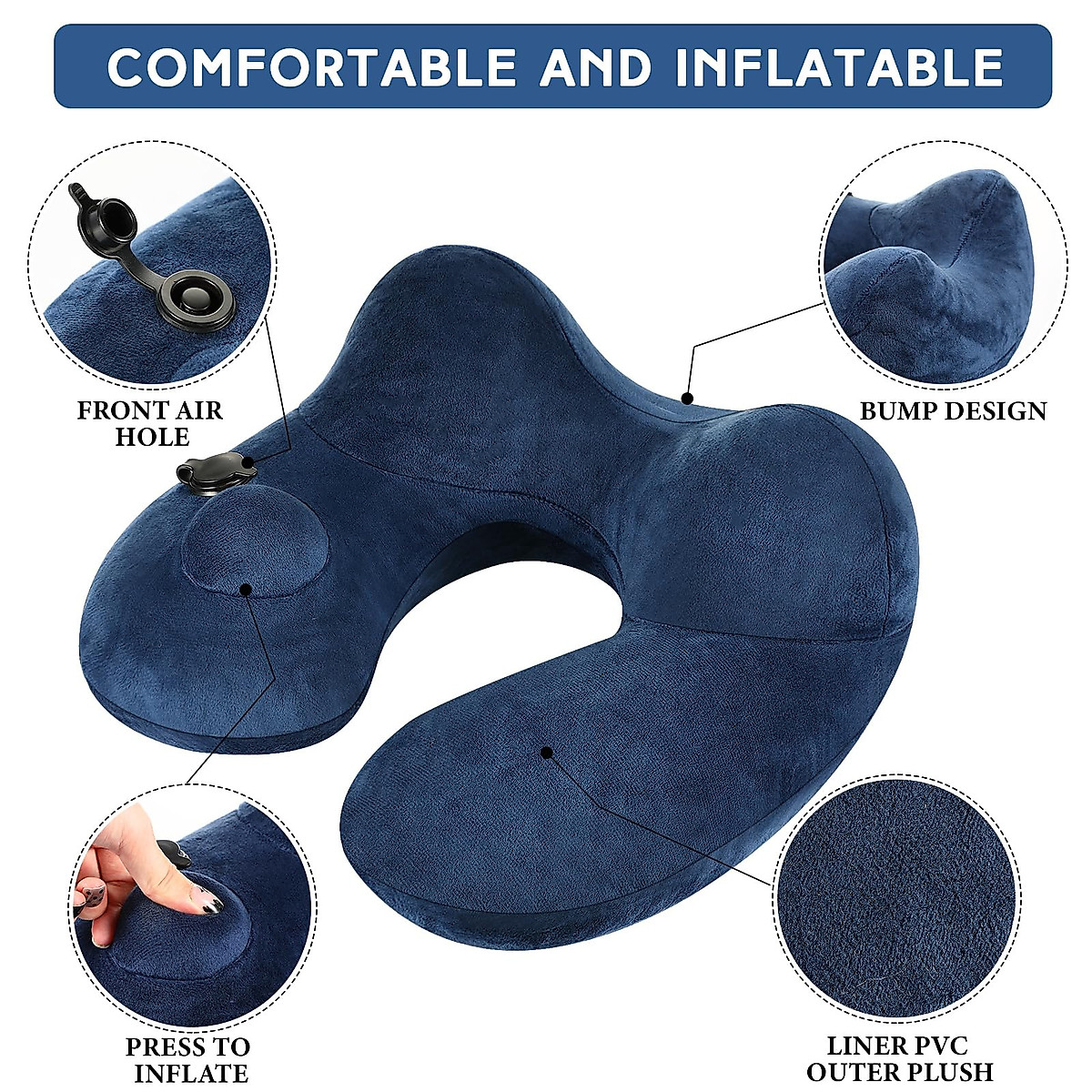 Xtinmee 2Pcs Self-Inflatable Pillow Soft Airplane Travel Pillow with Compact Bag for Long Flight Neck Cushion for Head Support Car Home Office 12.2x11.81x5.91in(Peacock Green, Blue)