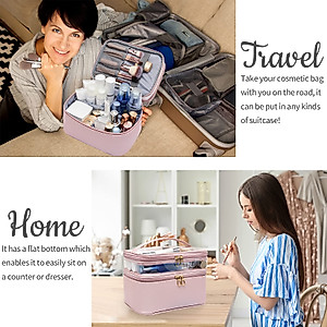 Makeup Bag,Leather Double Layer Large Organizer Bag,Travel Accessories Dorm Room Essentials Toiletry Bag for Women,Travel Essentials Cosmetic Bag Case,Valentines Day Gifts for Her Wife