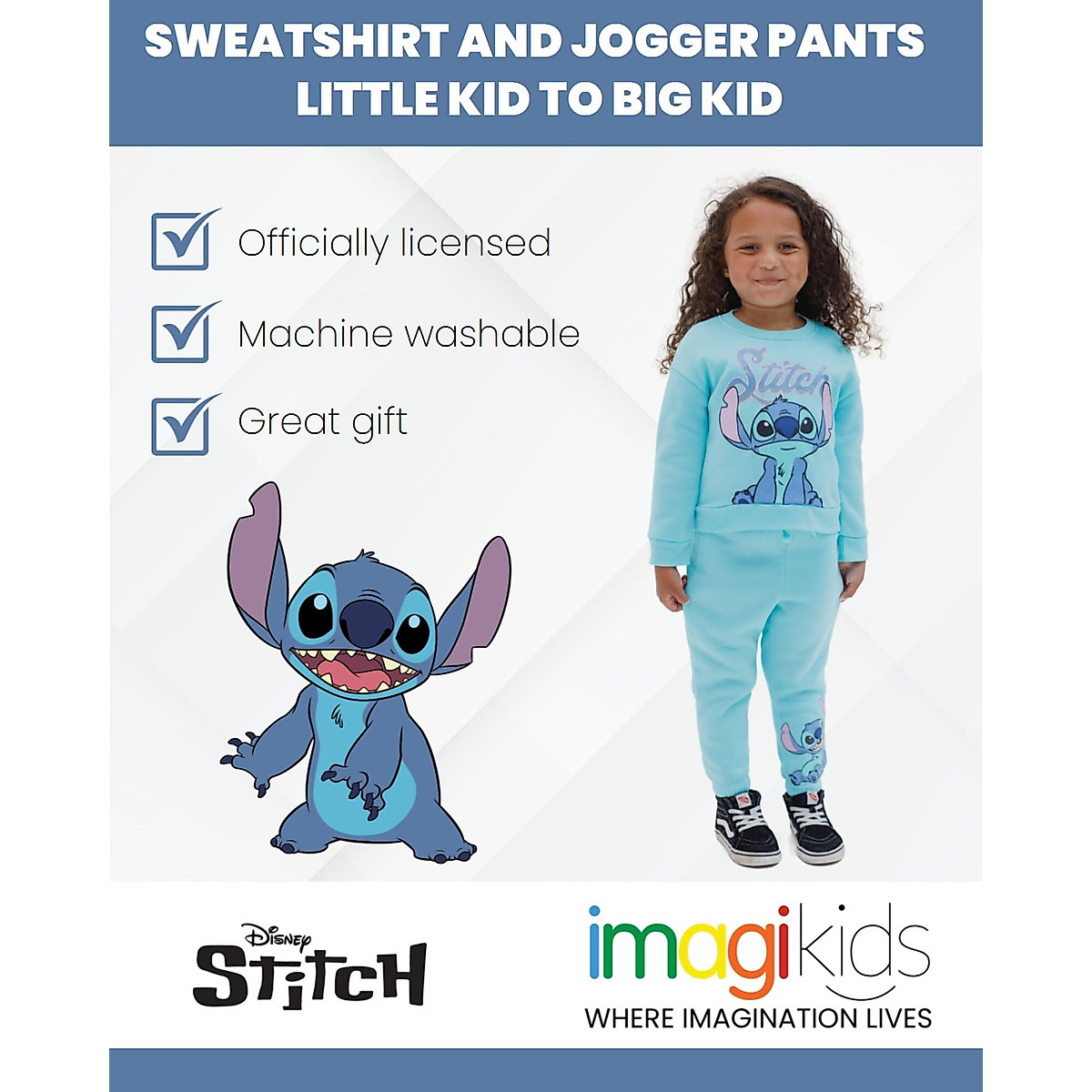Disney Lilo & Stitch Big Girls Fleece Sweatshirt and Jogger Pants Blue 10-12