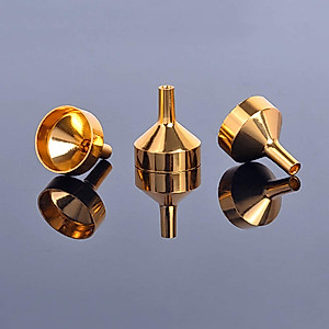 CKANDAY 10 Pack Small Metal Funnels with 2 Pcs Mini Pipette and Spoon for Filling Small Mini Bottles or Containers, Atomizers Perfume Liquid Essential Oils Spice Powder Lab Lotion- Gold/Silver