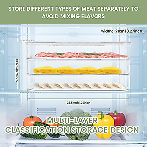 Hvxrjkn Deli Meat Container for Fridge, 3 Layer / 4 Layer Meat Container for Refrigerator Organizing, Bacon Container Refrigerator Food Box Removable Bacon Keeper Fridge (3 Layer)
