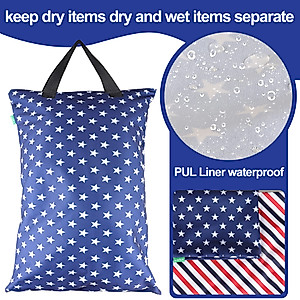 Viyuse Large Hanging Wet Dry Cloth Diaper Bag with Double Zippered Pockets,2 Pack(27 X 16 inch) Waterproof Wet Pail Bag for Beach Pool Gym Wet Dirty Clothes,big Wet bag Stars,Stripes