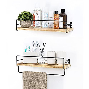 SODUKU Floating Shelves Wall Mounted, Wall Wood Storage Shelf for Kitchen Bathroom Bedroom Set of 2 Carbonized Black