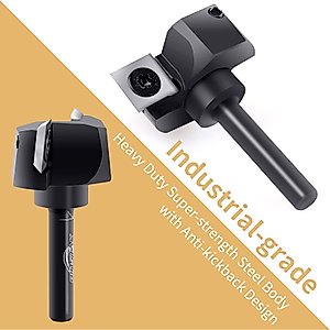 BINSTAK CNC Spoilboard Surfacing Router Bit, 1/4" Shank 1-1/4" Cutting Diameter, Carbide Insert Slab Flattening Router Bits Planing Bit