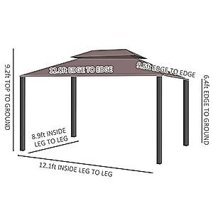 Outsunny 10' x 13' Patio Gazebo, Aluminum Frame Double Roof Outdoor Gazebo Canopy Shelter with Netting & Curtains, for Garden, Lawn, Backyard and Deck, Coffee