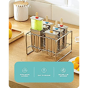 Baffect Metal Popsicle Moulds, Set of 6 Round Head Stainless Steel Ice Lolly Molds with Holder, Fast Freezing Ice Cream Makers with Lollipop Sticks and Bags
