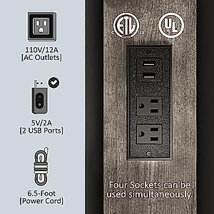 AMERLIFE King Size Bed Frame Industrial Platform Bed with Charging Station, 2-Tier Storage Headboard/No Box Spring Needed/Noise-Free/Rustic Grey