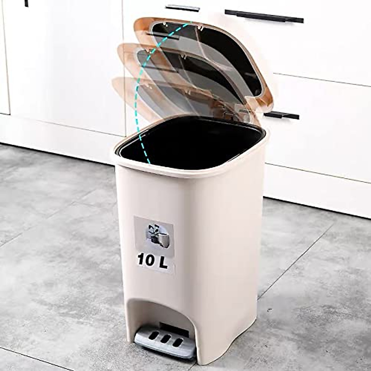 HAOHANR Bathroom Trash Can Soft-Close,2.6 Gallen Small Trash Can with Lid and Foot Pedal, 10 Litter Trashcan Removable Handle Inner Bucket for Bedroom,Kitchen,Powder Room(Khaki)
