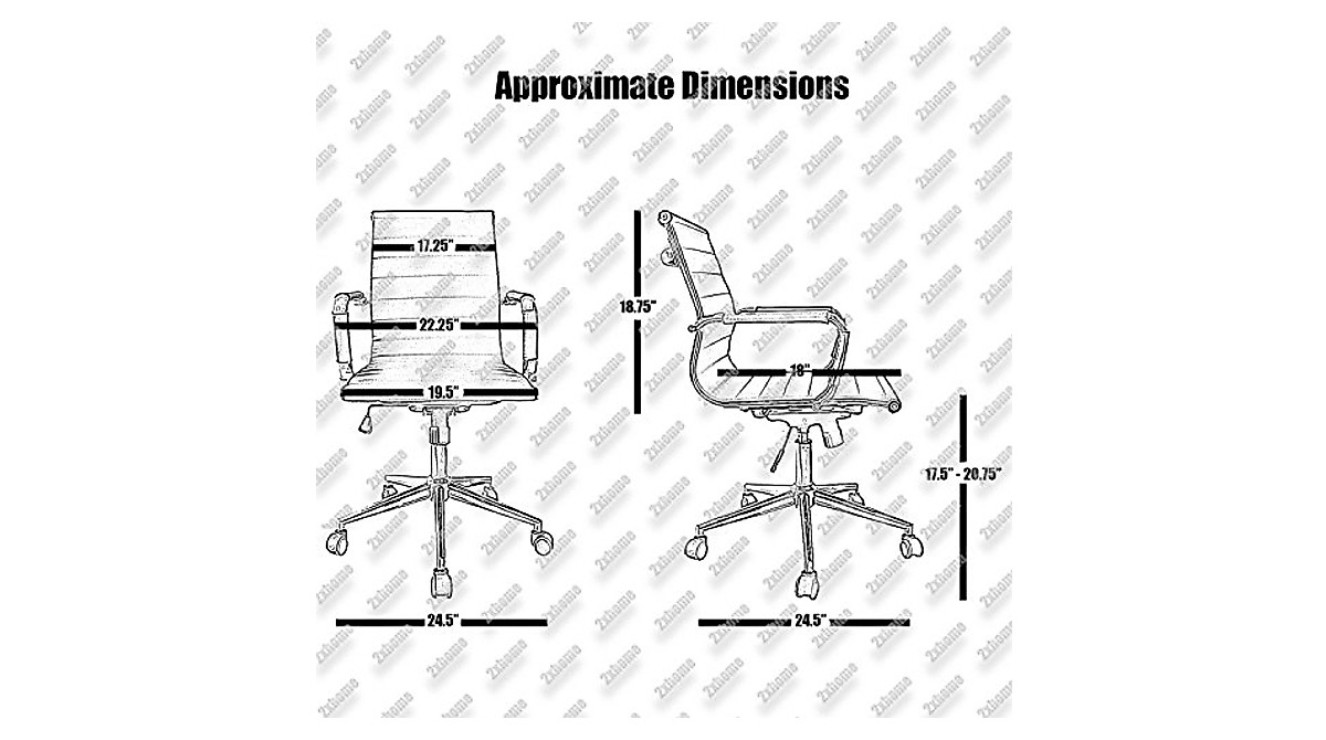 2xhome Modern Office Desk Chair Mid Back Ribbed PU Leather Conference ...