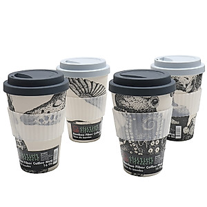 Chef Craft Eco Bamboo Fiber Travel Mug, 16 Ounce 4 Piece Set, Natural