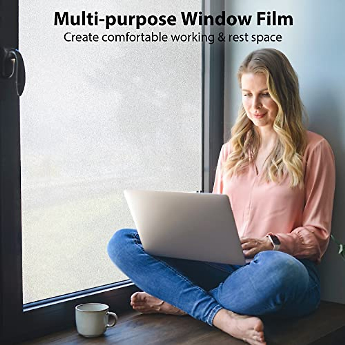 Dovesail Frosted Glass Window Film, Window Privacy Film with 3 Pieces Tools, Removable Static Cling Window Sticker Non-Adhesive Privacy Protection for Home Office,17.5 x 78.7 Inch, Matte Pure