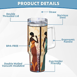 deaokluy 40 OZ Black Girls Ice Bully Cup with Handle and Straw, Double Wall Stainless Steel Tumbler Travel Coffee Cup with Lid, Beautiful Insulation and Cooling Cup for Christmas Birthday Present