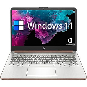 HP 14 Laptop for College Students, School, 14 Inch HD Display, Intel Celeron N4120, 8GB RAM, 192GB Storage (64GB eMMC + 128GB SD Card), Windows 11, 1 Year Office 365, Webcam, Rose Gold, PCM