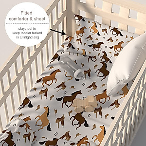 ARIGHTEX Horse 4 Piece Toddler Bedding Set with Cute Farm Animal - Includes Quilted Comforter, Fitted Sheet, Top Sheet, and Pillow Case for Girls Boys Bed