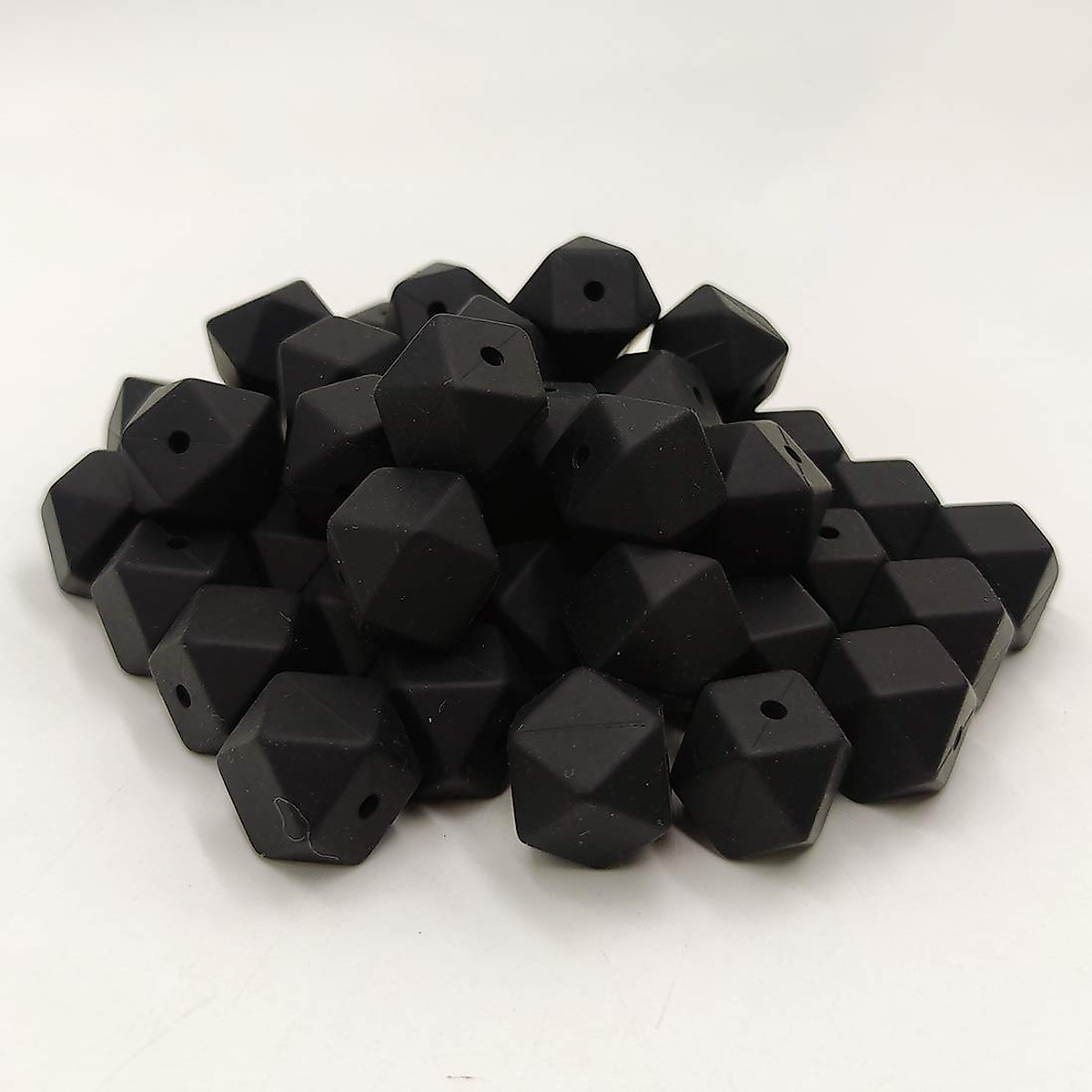 50pcs Black Color 14mm Hexagon Silicone Focal Beads for Pen Silicone Geometry Spacer Beads for Keychain Mom Woman Jewelry Craft Making