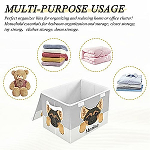 DOMIKING German Shepherd Puppy Dog Custom Large Storage Bin with Lid Collapsible Personalized Shelf Baskets Box with Handles Storage Cube for Shelves Cabinet Nursery Drawer