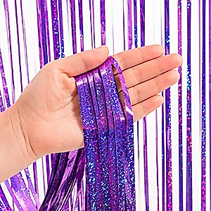 Purple Tinsel Curtain Party Backdrop - GREATRIL Foil Fringe Curtain Party Decor Photo Booth Streamers for Mermaid Birthday Euphoria Themed Party Decorations - 1m x 2.5m - Pack of 2