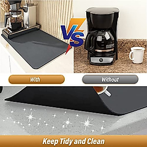 2Pcs Coffee Mat Hide Stain, 15.7*19.7 Inch PU Surface Inner Water Absorted Non Slip Rubber Backed Dish Drying Mat for Kitchen, Coffee Mats for Countertop Fit Under Coffee Machine Coffee Pot