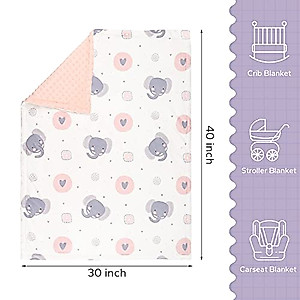 FUNUPUP Baby Blankets for Girls Boys Unisex Soft Minky Baby Blanket Double Layer Newborn Baby Receiving Blanket with Dotted Backing for Crib Stroller (30 x 40 Inch, Elephant's Love)