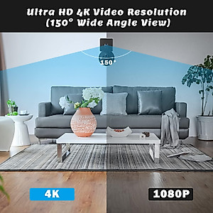 WiFi Mini Camera 4K FHD Small Camera, Smartphone App Remote Access, Nanny Cam Security Cam with AI Motion Detection, Auto Night Vision Built-in High-capacity Battery for Indoor Outdoor Wireless Cam