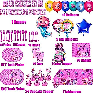 Pink Cartoon Birthday Party Supplies for Kids Decorations Flatware, Banner, Cups, Balloons, Napkins, Plates, Tablecloth, Cake Toppers Birthday Party Favor Pack Set for Boy and Girl