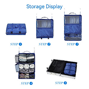 Surblue Hanging Travel Shelves Compression Packing Cube for Carry-on Luggage Suitcase Collapsible with Extension Layer Large Capacity, Blue, XXL