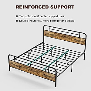 IKIFLY King Size Metal Platform Bed Frame with Wood Headboard Footboard, Heavy Duty Steel Slats, 12" Under Bed Storage, Mattress Foundation, No Box Spring Needed - King/Rustic Brown