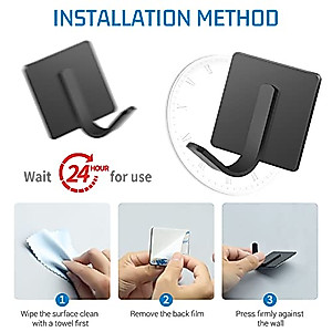 Platybelodon 8 Packs Stick on Hooks Heavy Duty Adhesive Hooks Black Hooks for Hanging Robe Towel Hooks Stainless Steel Waterproof Bathroom Hooks Adhesive Hooks for Kitchen Wardrobe Sticky Hooks