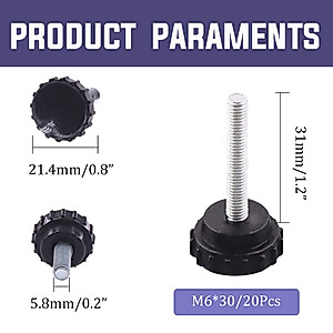 Swpeet 20Pcs M6 x 30mm Black Round Male Thread Knurled Clamping Knobs Grip Thumb Screw Assortment Kit, Knurled Handle Bolts Grip for Quick Remove Screws Clamping Screws