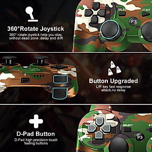 BUERTT PS3 Controller Wireless 2 Pack,Upgraded Remote Controller for PS3,6-Axis Motion,Double Vibration,USB Charging Cable (Camo Red and Camo Green)