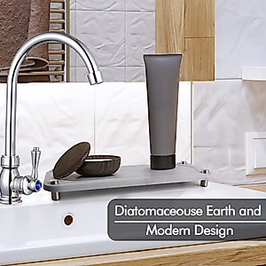 INFTYLE Sink Caddy, Instant Dry Sink Organizer, Sponge Soap Holder Dispenser, Kitchen Countertop Fast Drying Counter Tray Rack, Sink Diatomaceous Pedestal Stand Riser with Stainless Steel Feet