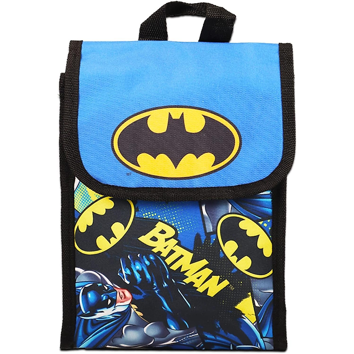 Batman Backpack and Lunch Box Set for Kids Boys ~ 7 Pc Deluxe 16" Batman School Bag, Lunch Bag, Patches, Stickers, and More (Batman School Supplies Bundle)