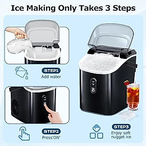 ZAFRO Nugget Ice Maker Countertop with Handle, Stainless Steel ice Machine with Self-Cleaning, 35.5Lbs/24Hrs, Chewable Ice Cubes, with Ice Basket/Ice Scoop for Home/Office/Bar/Party, Black