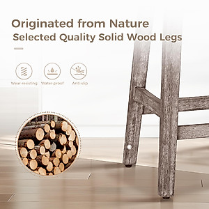 MAISON ARTS Counter Height Bar Stools Set of 2 for Kitchen Counter Solid Wood Legs with Fabric Saddle Seat Farmhouse Barstools for 34"-38" Counter Island Upholstered Stools, 24in, Creamy White