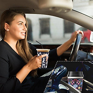 3 Pack Iced Coffee Sleeve Insulator Sleeves for Cold Drinks Beverages Reusable Neoprene Cup Sleeve with Handle Cup Holder for Starbucks Coffee, Dunkin Coffee, More (Black flower)