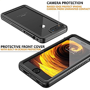 AMILIFECASES iPhone 7/8 Plus Waterproof Case - Shockproof, Sandproof, Dirtproof IP68, Full Body Protection, Black/Clear