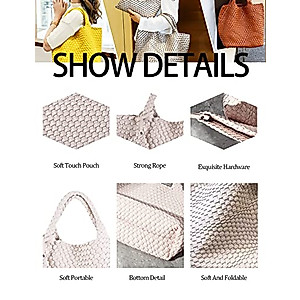 Large Woven Tote Handbags Women Designer Vegan Leather Shoulder Top-Handle Travel Tote Bag Lady Underarm Shopper Bags + Purse Beige