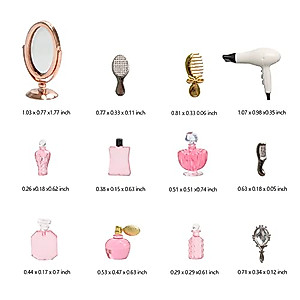Hiawbon 1/12 Scale Miniature Bathroom Accessories Kit Mini Plastic Hair Dryer Brush Comb Mirror Perfume Bottles Set for Mini House Bedroom Decoration,Set A