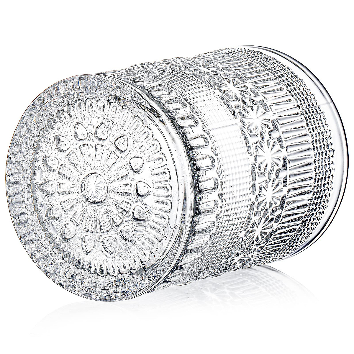 Coloch 6 Pack 11 Oz Romanstic Drinking Glasses, Embossed Water Glasses Vintage Heavy Base Whiskey Glasses Clear Glass Tumblers for Juice, Beverages, Cocktail, Coffee, Bar, Restaurant, Kitchen