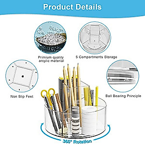 Marbrasse Acrylic Pen Holder, 360-degree Rotating Clear Pen Organizer for Desk, Desktop Stationery Organizer Caddy for Office School Home & Art Supplies (Acrylic Circle)