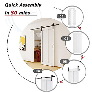 SOLRIG Sliding Barn Door 72"(36" X 2) ×84", Double Pre-drilled Barn Door Slab, Need to Assemble, DIY Unfinished, 2X Barn Doors Hardware Included, V Frame, White