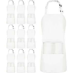 Utopia Kitchen Adjustable Bib Apron (10-Pack) Water Oil Resistant Chef Cooking Kitchen Mens Womens Waitress Server Work Aprons with Pockets (White)
