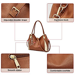 FOXLOVER Leather Handbags for Women, Genuine Leather Lady Top-handle Totes Women's Fashion Crossbody Bags Carryall Purses