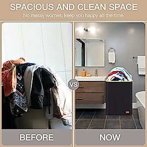 145L XXX-Large Laundry Hamper with Lid – DOFASAYI Foldable Laundry basket with Bamboo Handles, Grey Dirty Clothes Hamper for Bathroom, Bedroom, Room, Closet, Hampers for Laundry, Toys, Clothing, Black