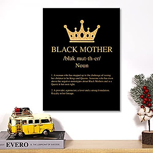Black Mother Canvas Wall Art Motivational Black Queen Black Women Quote Gold Foil Art Print Framed Canvas Painting Artwork Home Decor Gifts 12x15 Inch